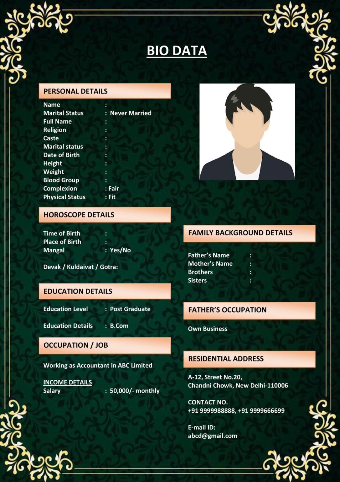 Formal Marriage Resume with References (Download Word .docx)