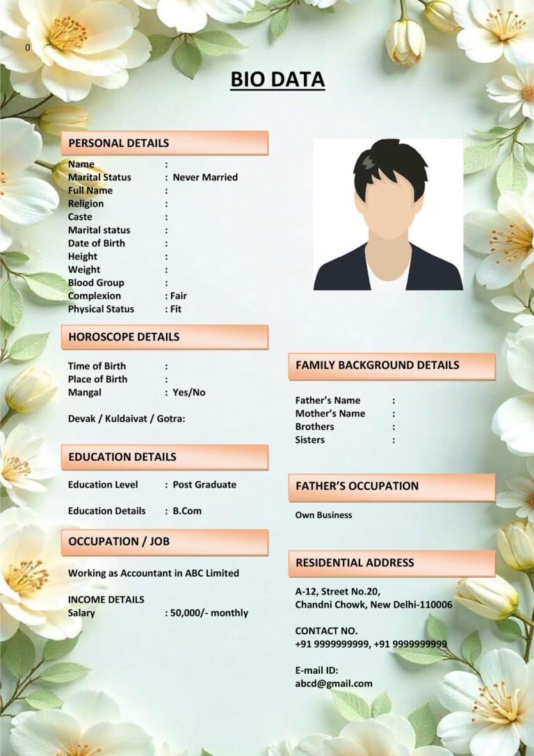 Modern Marriage Bio Data Format (Word & PDF) Download