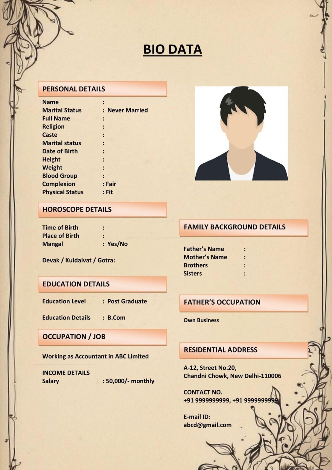 Bio-data format for marriage download MS Word form