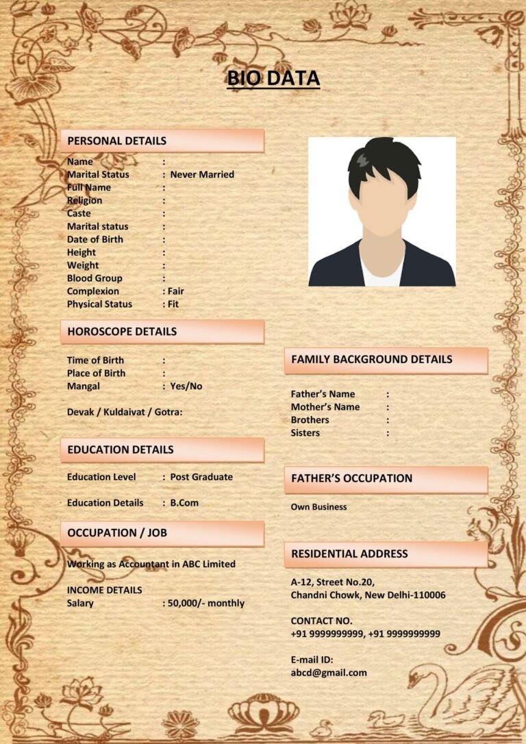 Latest Bio-data format for marriage