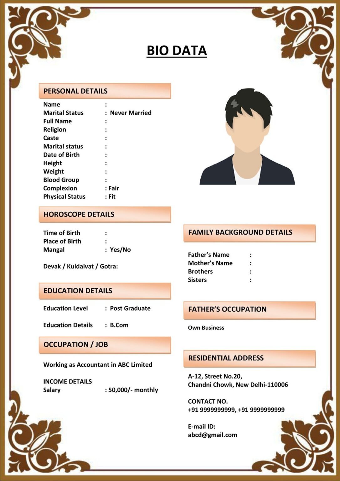Modern Biodata for Marriage in Word Format (Download Word .docx)