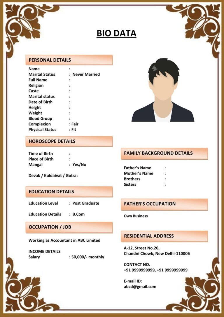 Modern Biodata for Marriage in Word Format (Download Word .docx)