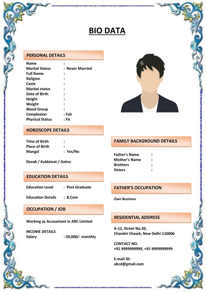 Biodata Format with Editable Font Styles (Download Word .docx)