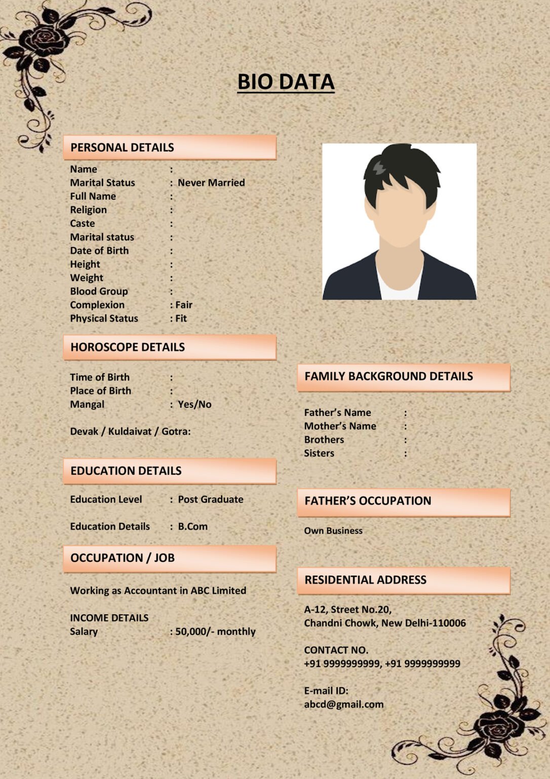 Latest Marriage Bio-data Formats in Word Free Download