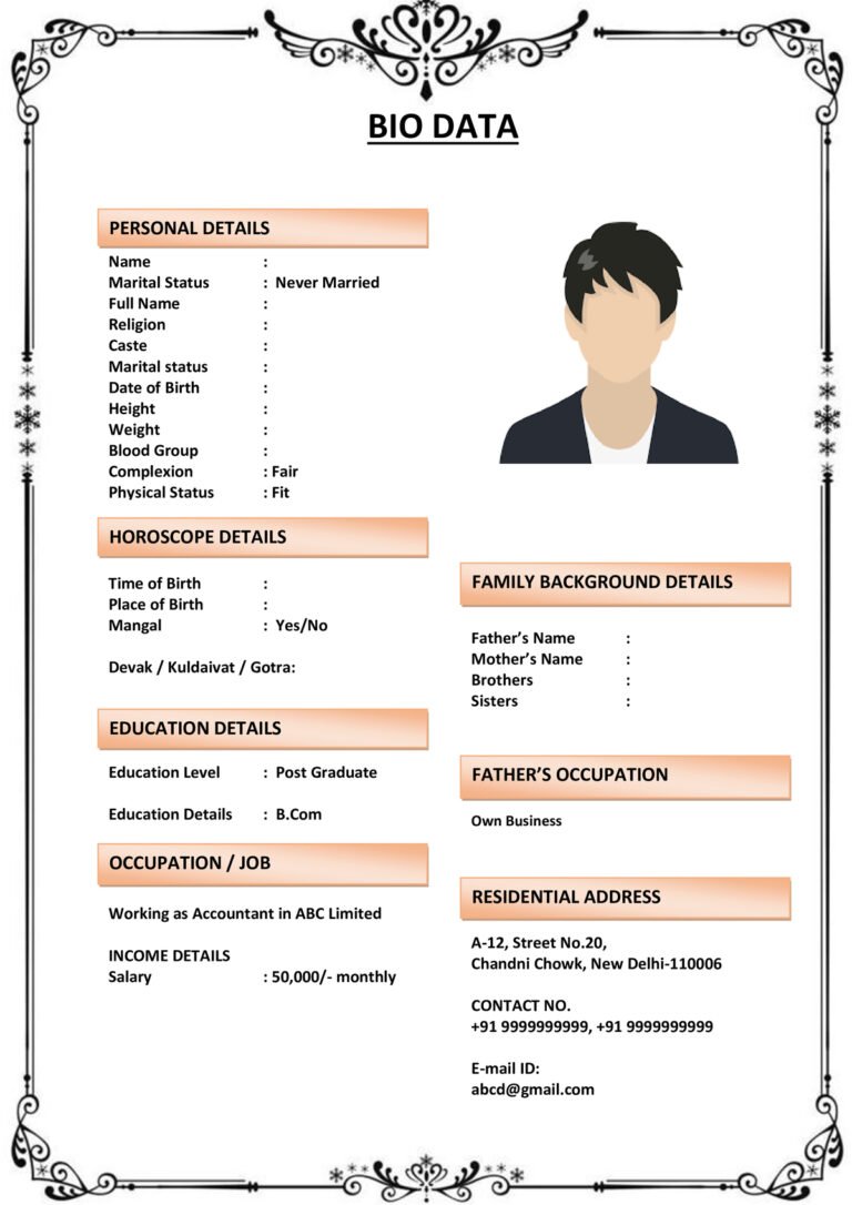 Modern Marriage Bio-data Format for girls - Bio-data Format