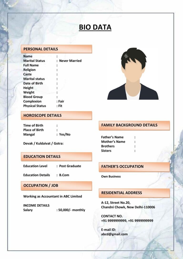 Biodata Template with Editable Background Color (Download Word .docx)