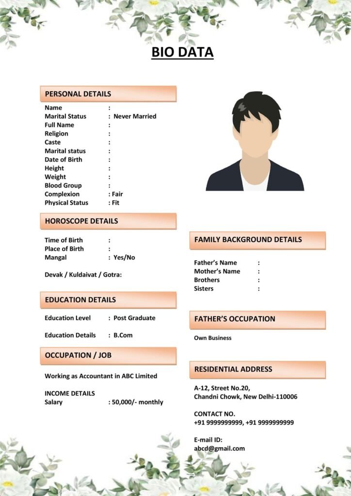 Christian Wedding Biodata Format (Download Word .docx)