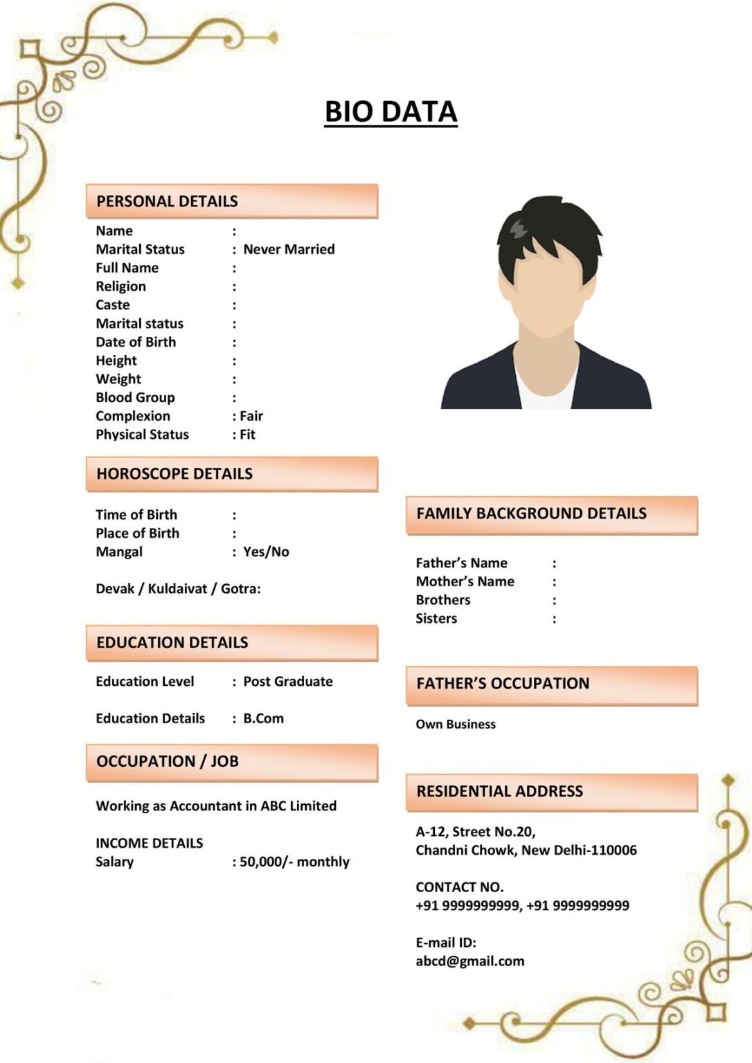 Bio Data Templates - Marriage Bio-data in MS-Word