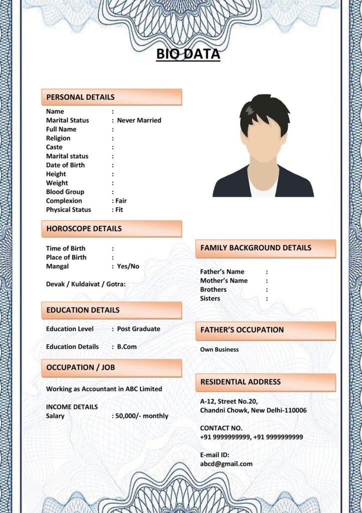 Modern Biodata for Marriage in Word Format (Download Word .docx)