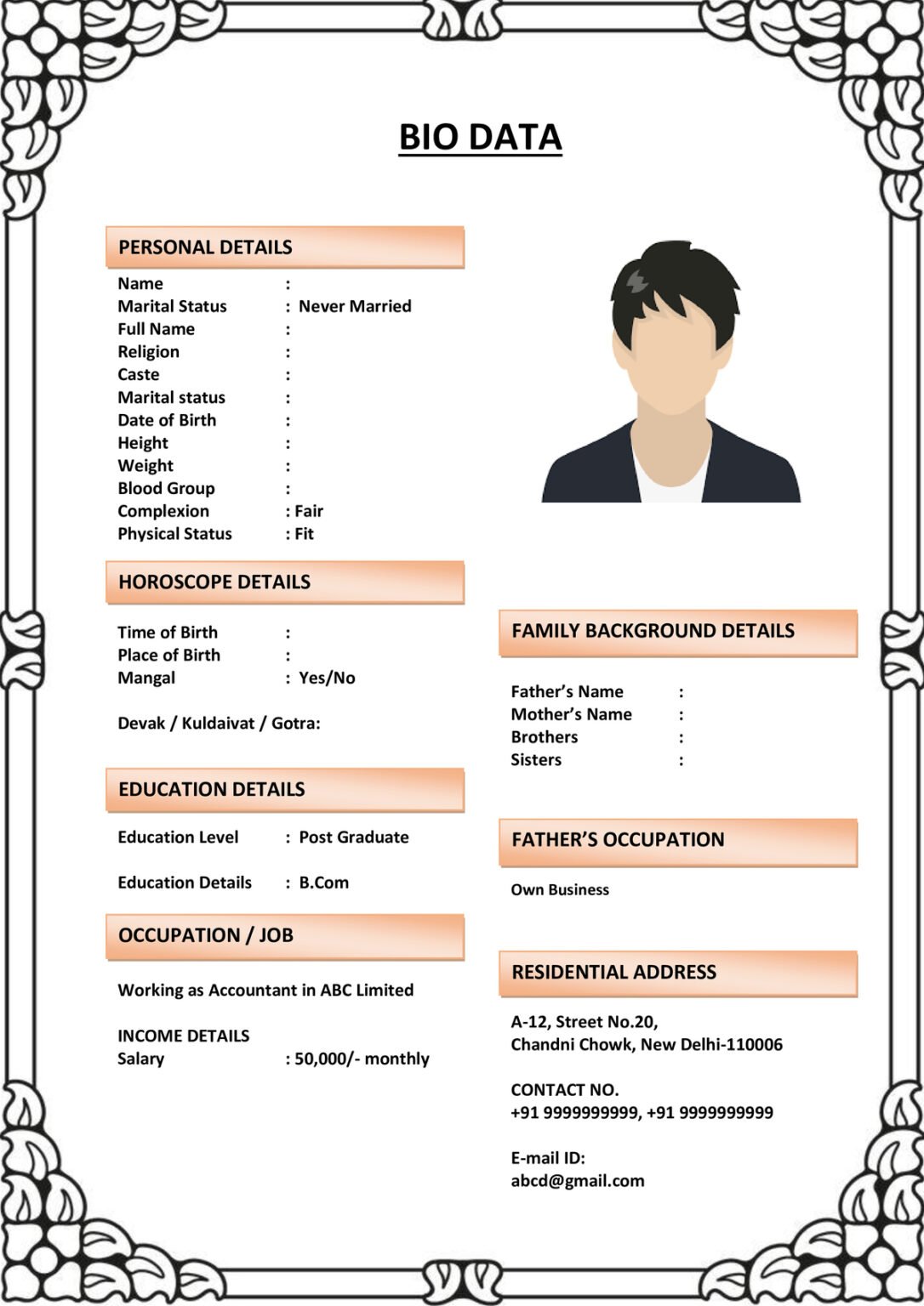 Biodata Format with Editable Font Styles (Download Word .docx)