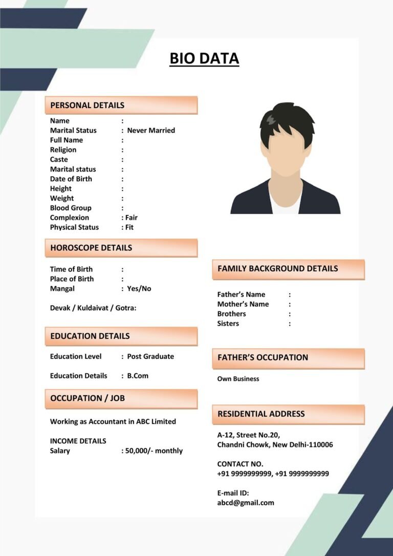 Marriage Resume for NGO Workers (Download Word .docx)