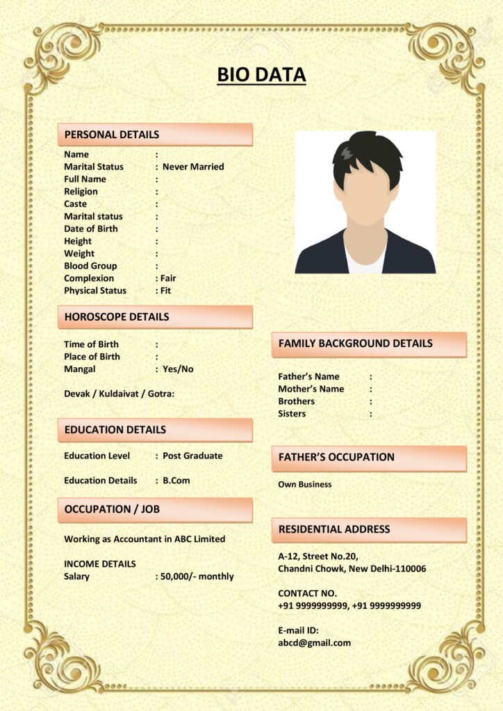 Modern Biodata for Marriage in Word Format (Download Word .docx)
