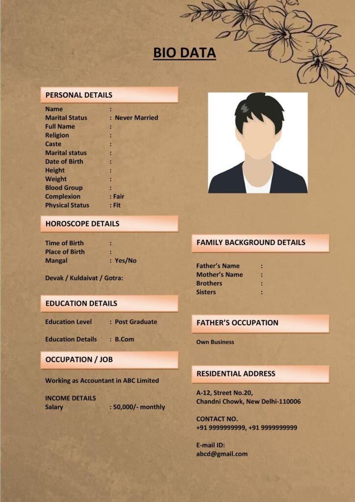 Marriage Bio-data Format-For Grooms & Brides