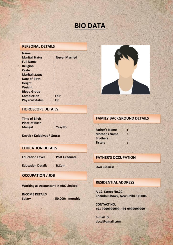 Biodata Template with Editable Background Color (Download Word .docx)