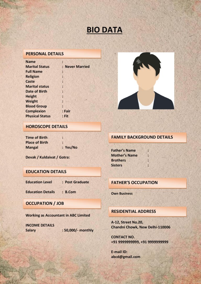 Perfect Bio Data for Marriage (Word & PDF) Download