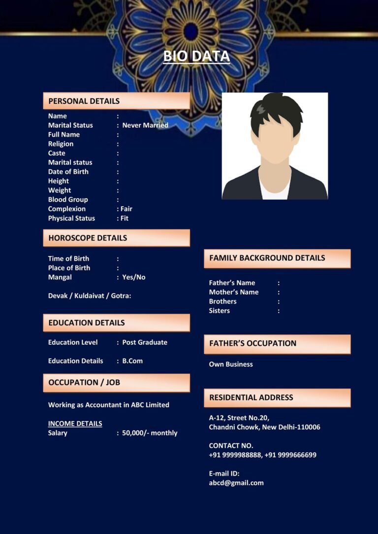 Modern Biodata for Marriage in Word Format (Download Word .docx)