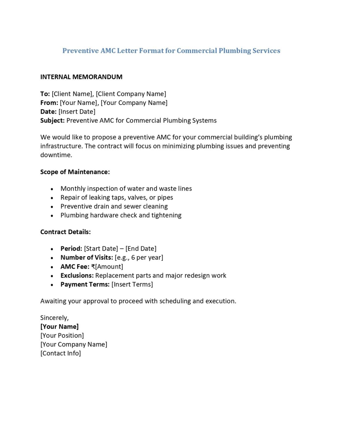 AMC Letter Format for agreement (5 Templates) Download in Word (.docx)