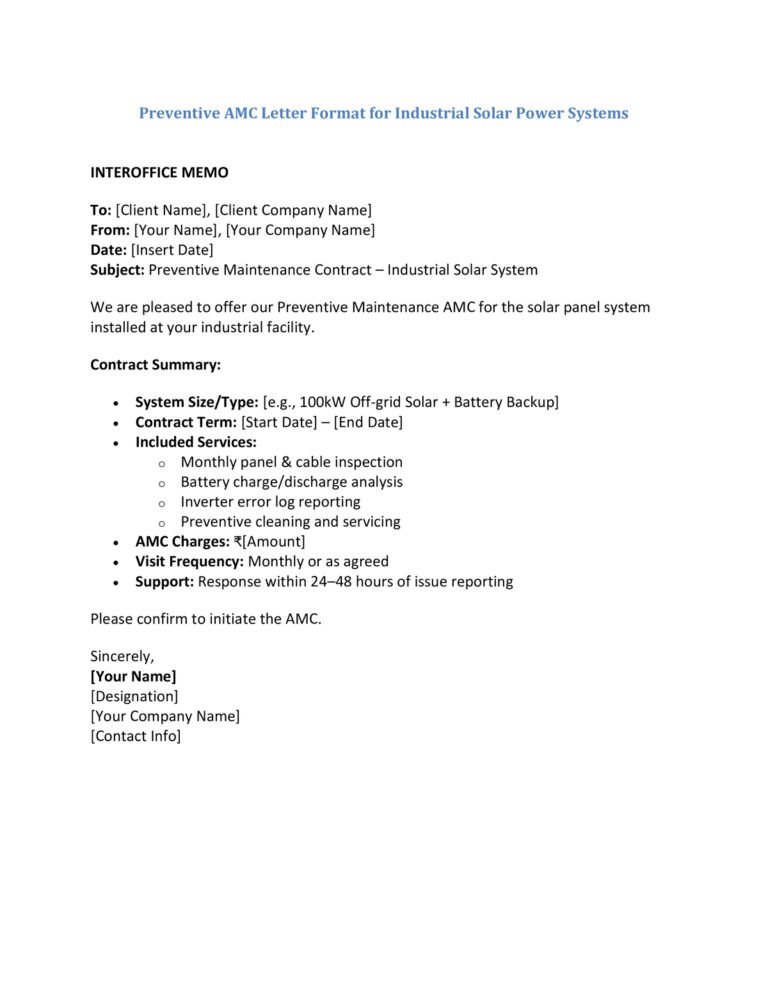 AMC Letter Format for Solar Panel System (5 Templates) Download in Word ...