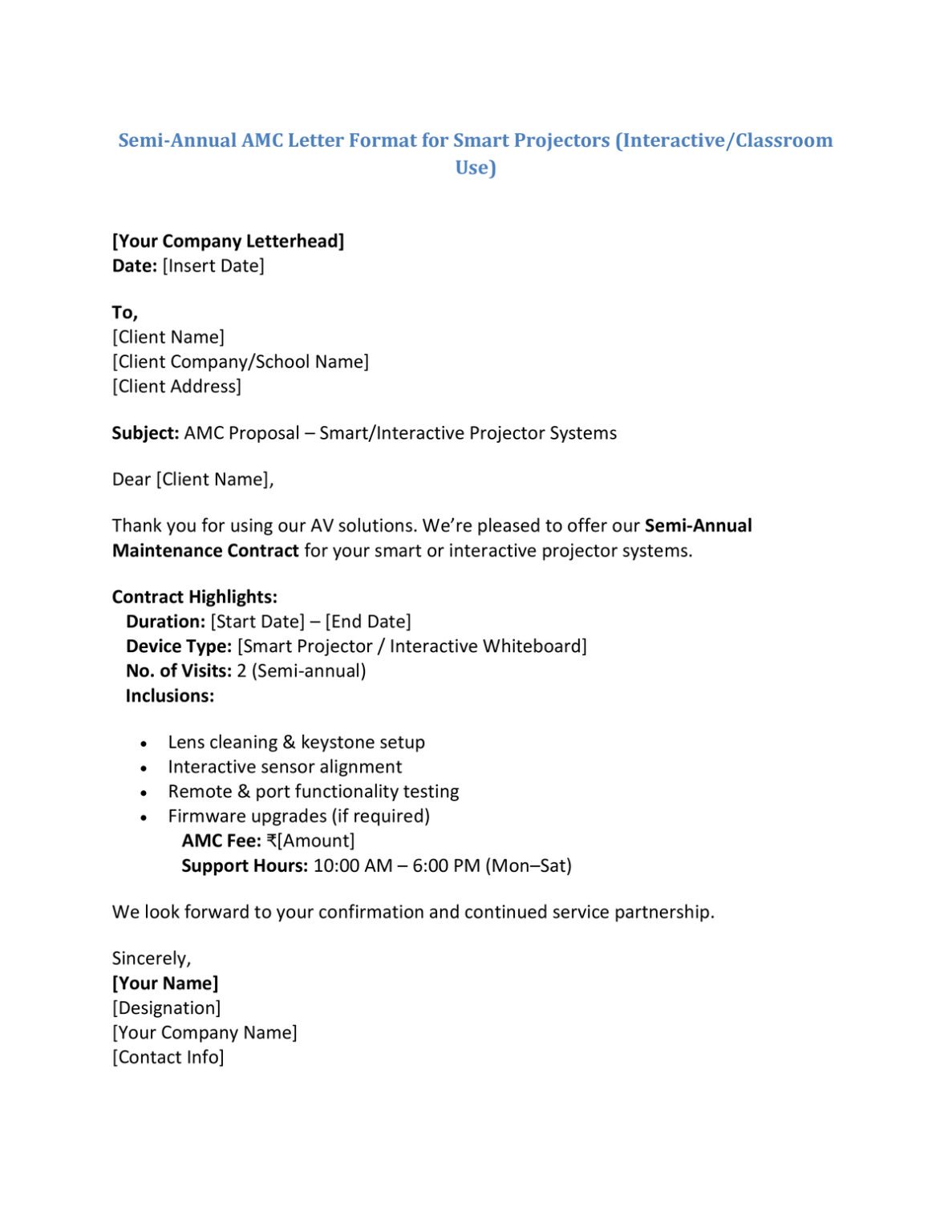 AMC Letter Format for Projector (5 Templates) Download in Word (.docx)
