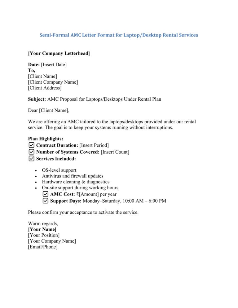 AMC Letter Format for Laptop, Computer (5 Templates) Download in Word ...