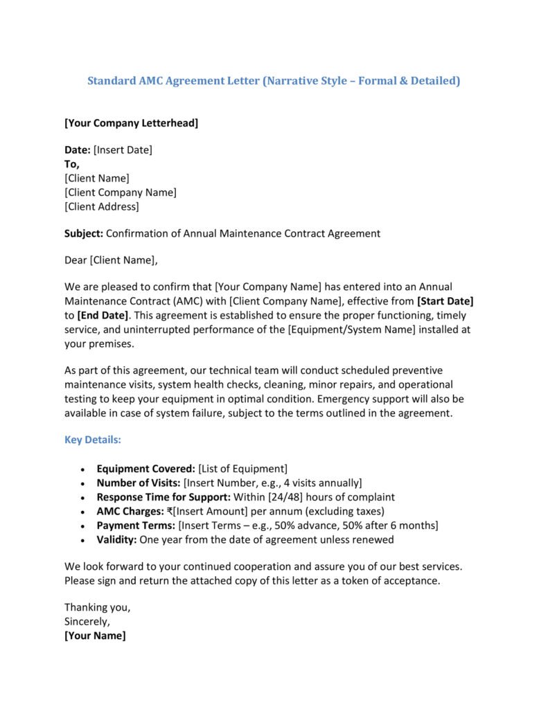 AMC Letter Format for agreement (5 Templates) Download in Word (.docx)