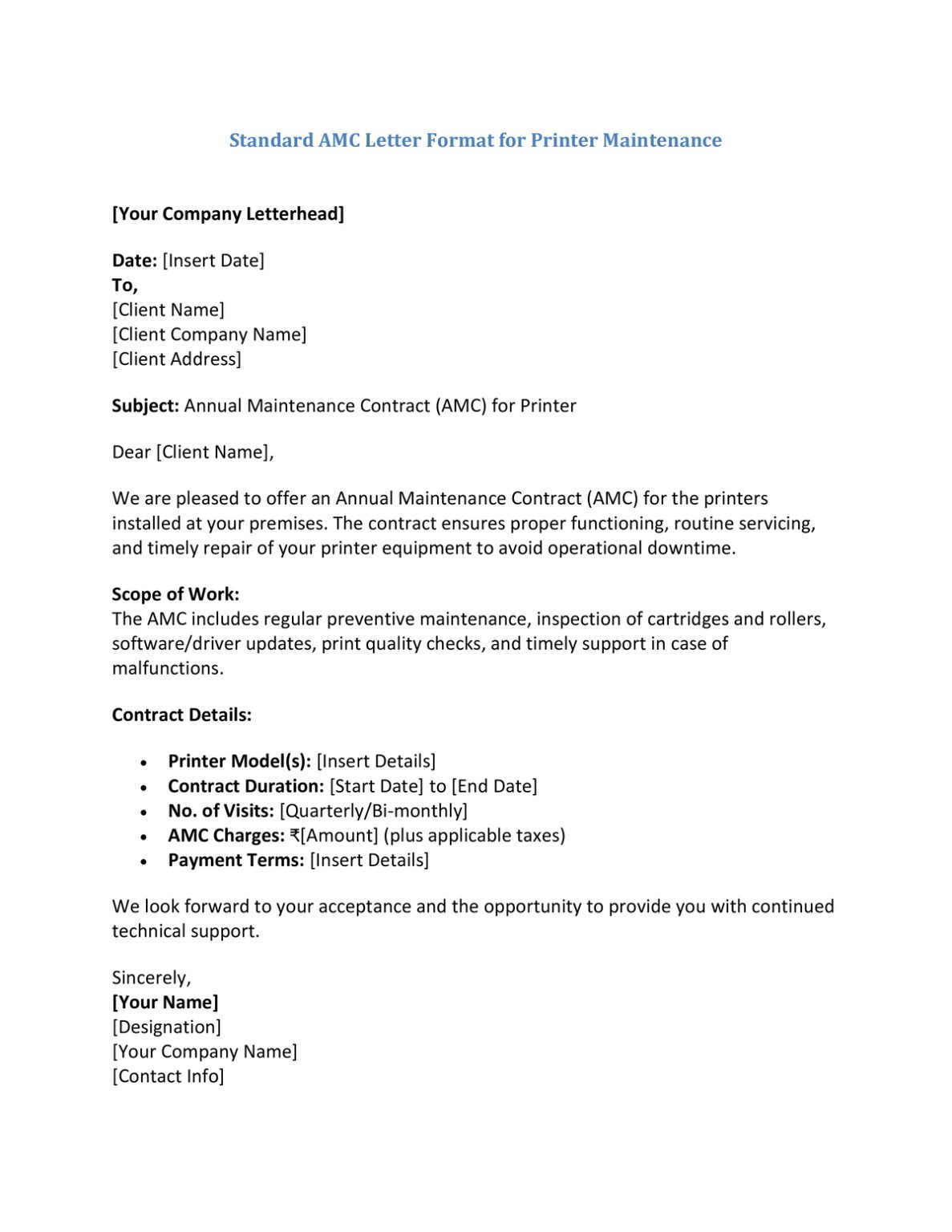 AMC Letter Format for Printer & Photocopier (5 Templates) Download in ...