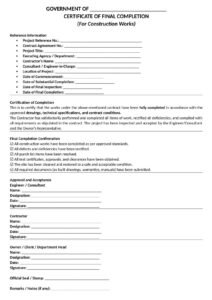 (5 Free) Certificate of Final Completion Construction Work - Editable ...