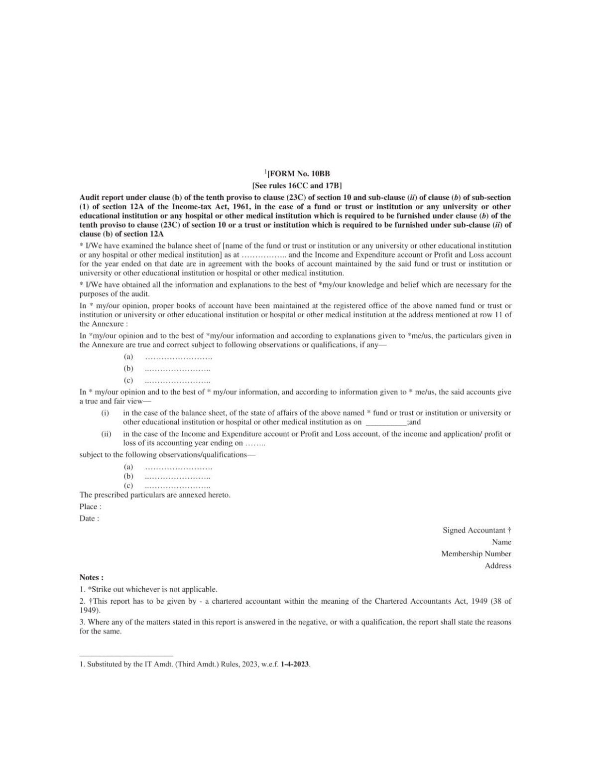 Income Tax Form No. 10BB Download [See rules 16CC and 17B]
