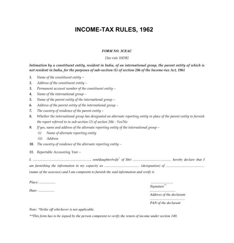 Income Tax Form No. 3CEAC Download Intimation by a constituent entity ...