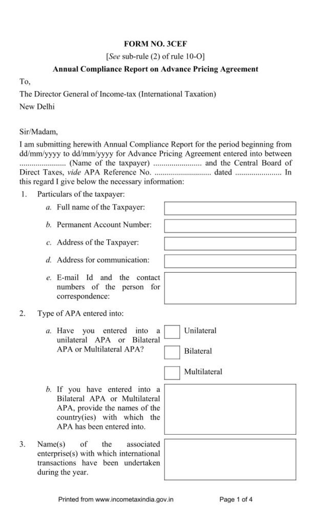 Income Tax Form No. 3CEF Download Annual Compliance Report on Advance ...