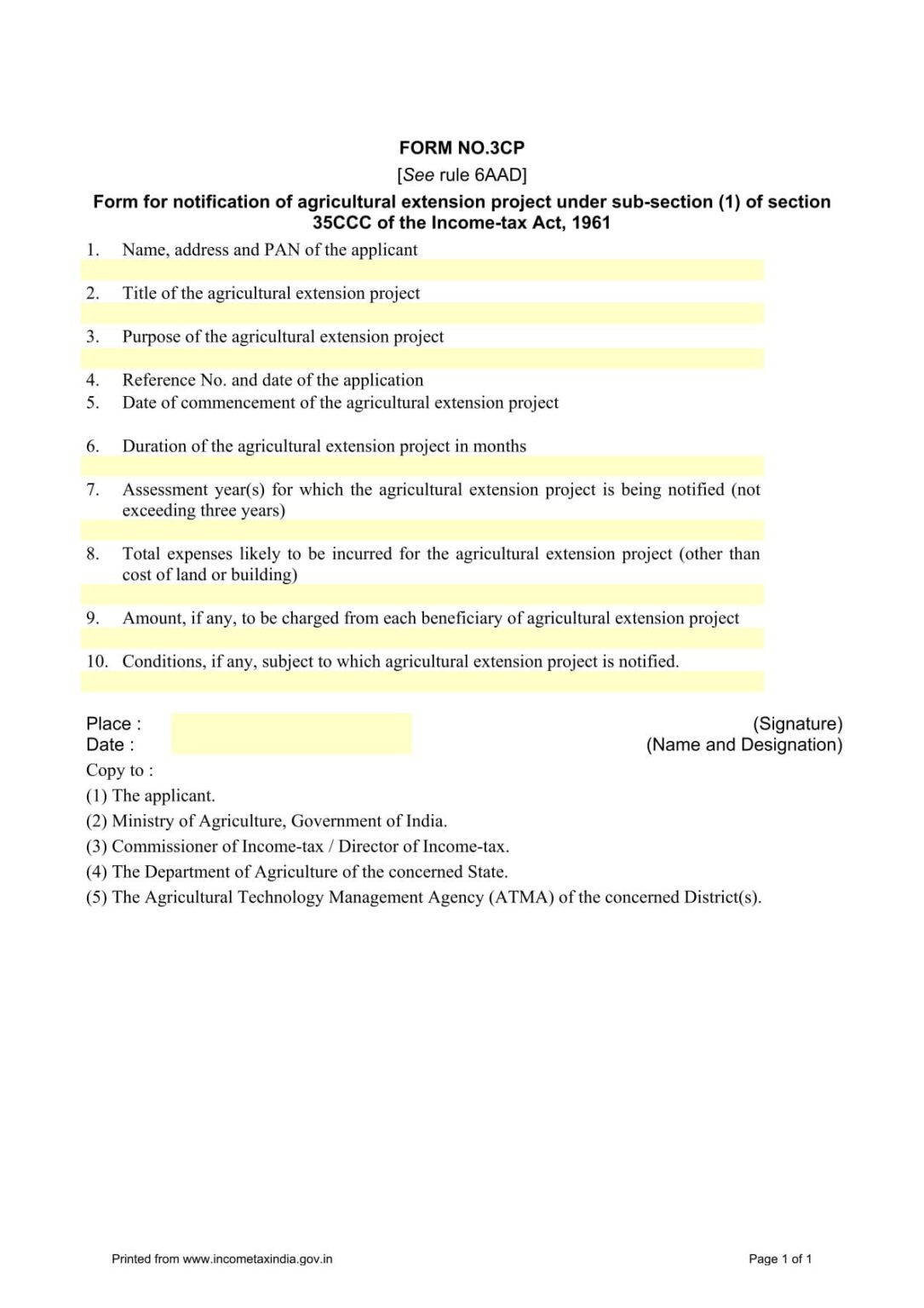 Income Tax Form No. 3CP Download Form for notification of agricultural ...