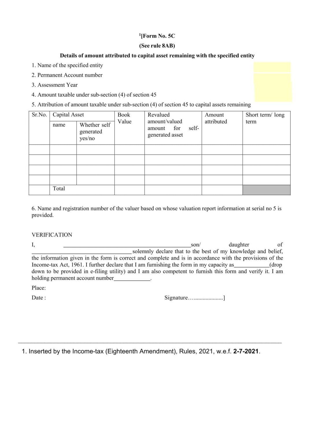 Income Tax Form No.27C Download Declaration under sub-section (1A)