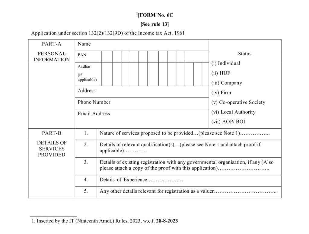 Income Tax Form No. 6C Download Application under section 132(2)/132(9D ...