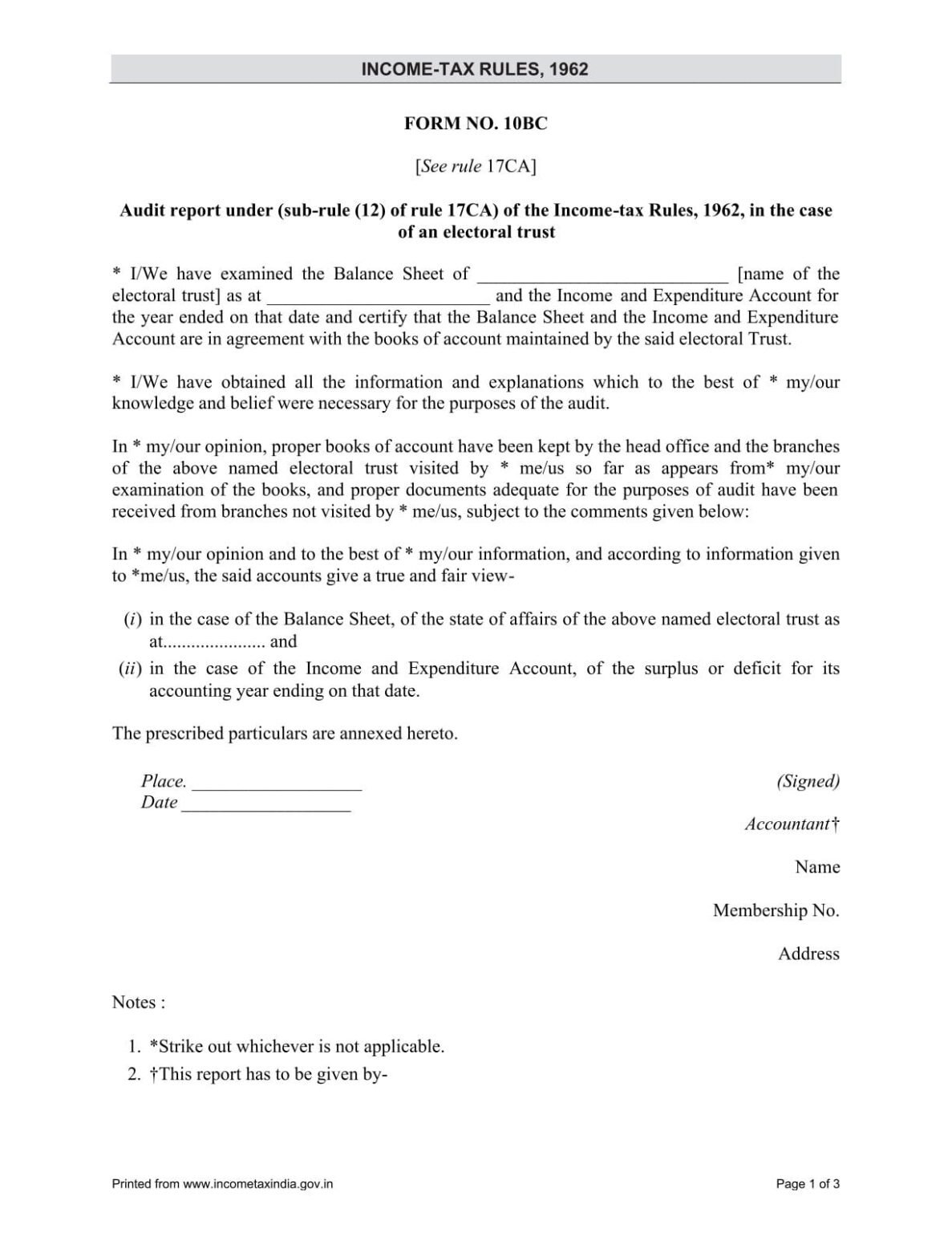 Income Tax Form No.26A Download Form for furnishing accountant certificate