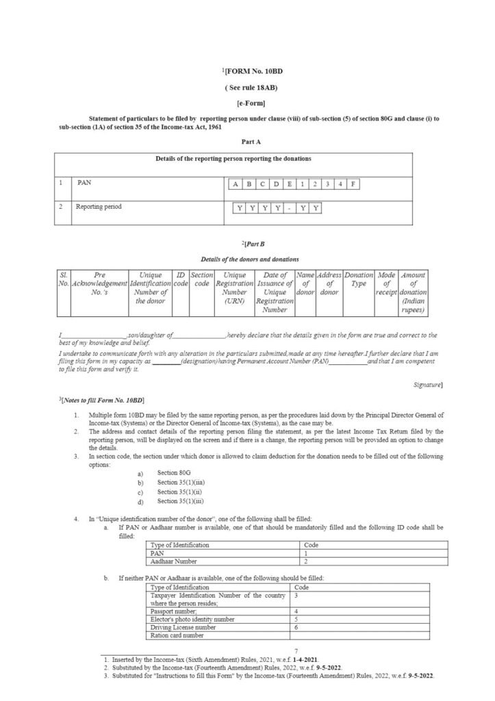 Income Tax Form No.10BD Download Statement of particulars to be filed ...
