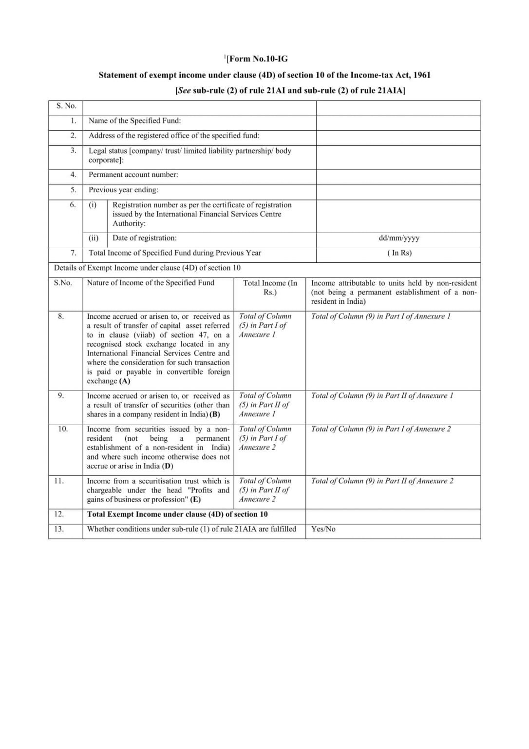 Income Tax Form No.10IG Download Statement of exempt income under ...