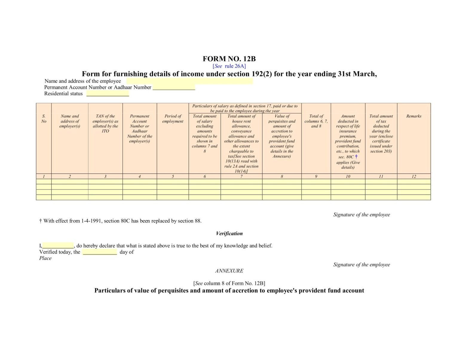 Income Tax Form No.12B Download Form for furnishing details of income ...