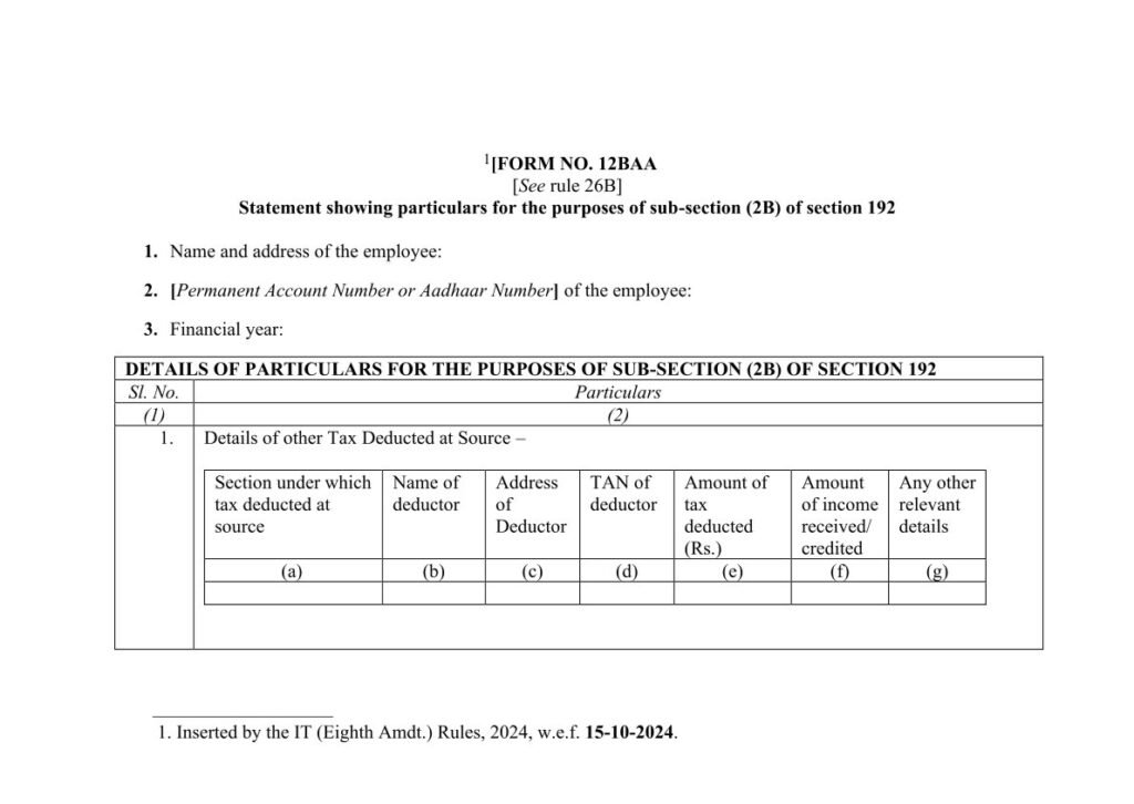 Income Tax Form No.12BAA Download Statement showing particulars for the ...