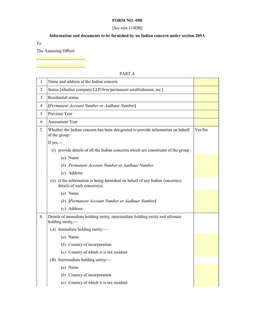 Income Tax Form No.49D Download Information and documents to be ...