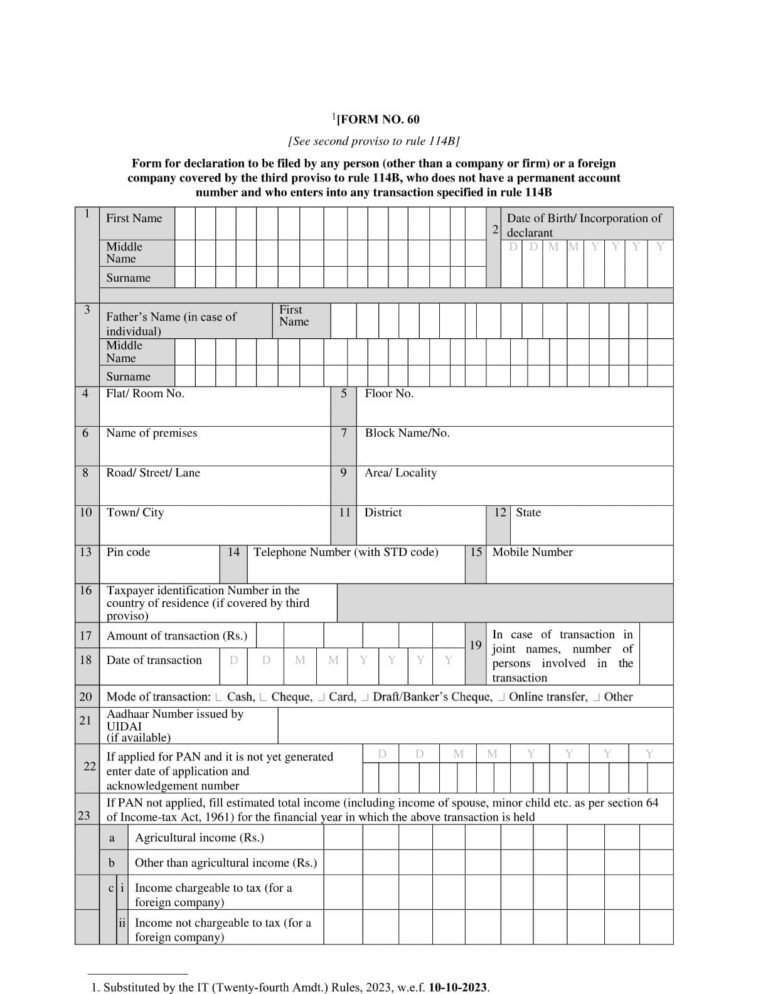 Income Tax Form No.60 Download Form for declaration to be filed by any ...