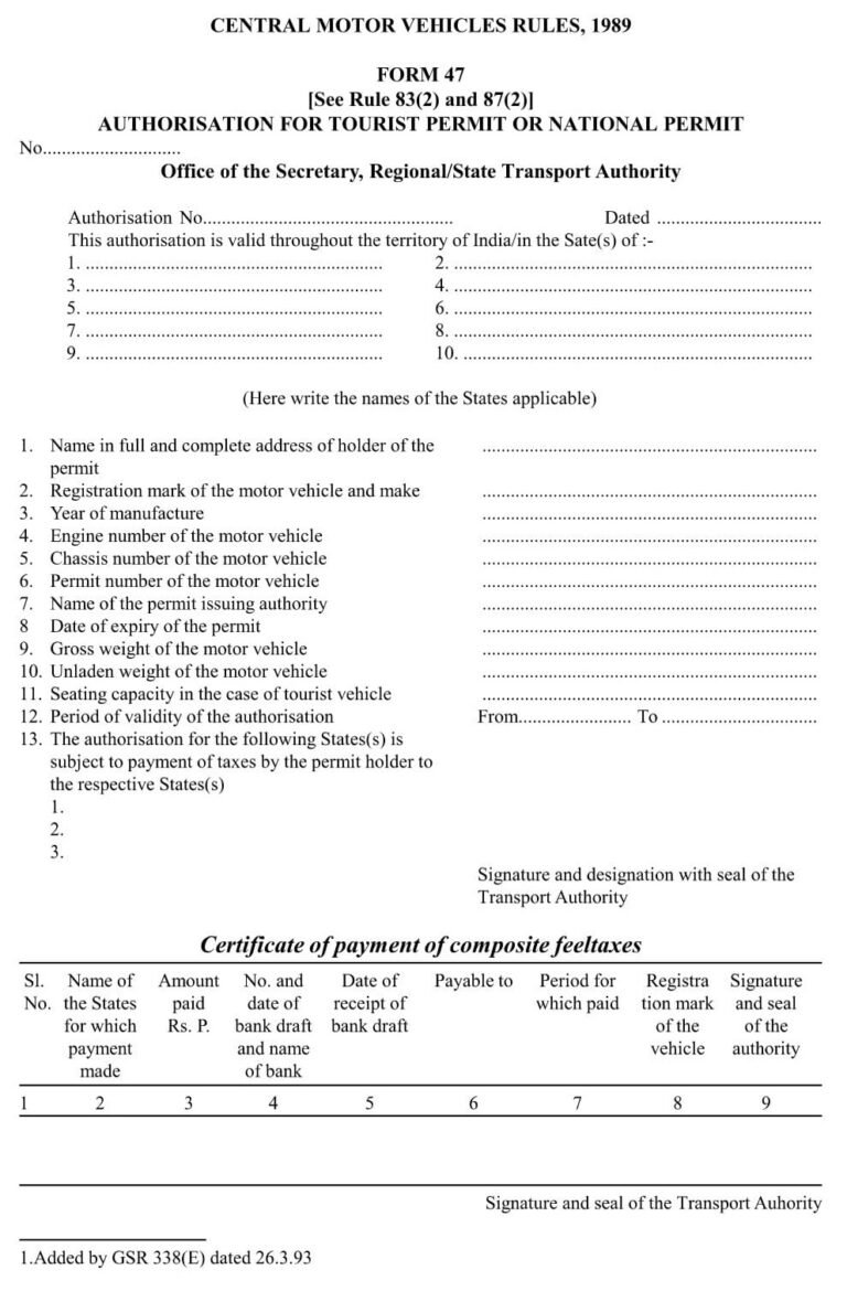 Form No.47: Application for authorization for Tourist Download PDF File