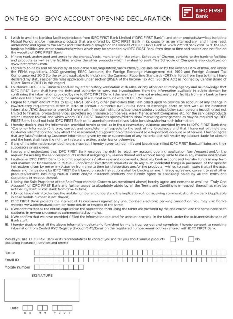 IDFC First Bank RTGS Form PDF Download