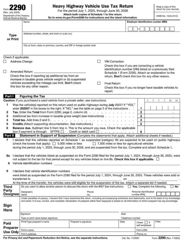 IRS Form 2290 PDF Download – Heavy Highway Vehicle Use Tax