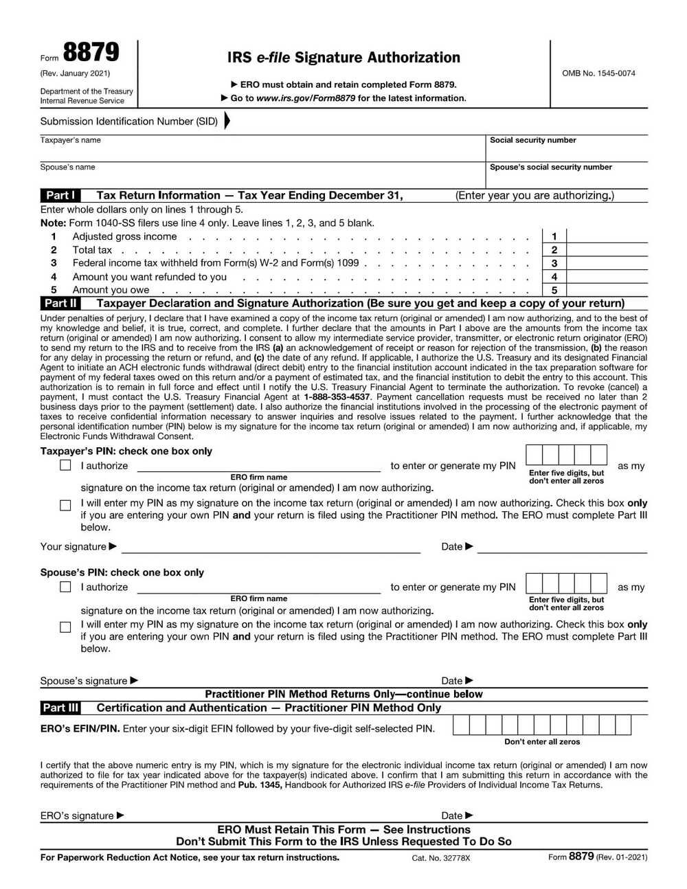 IRS Form 8879 PDF Download – e-file Signature Authorization
