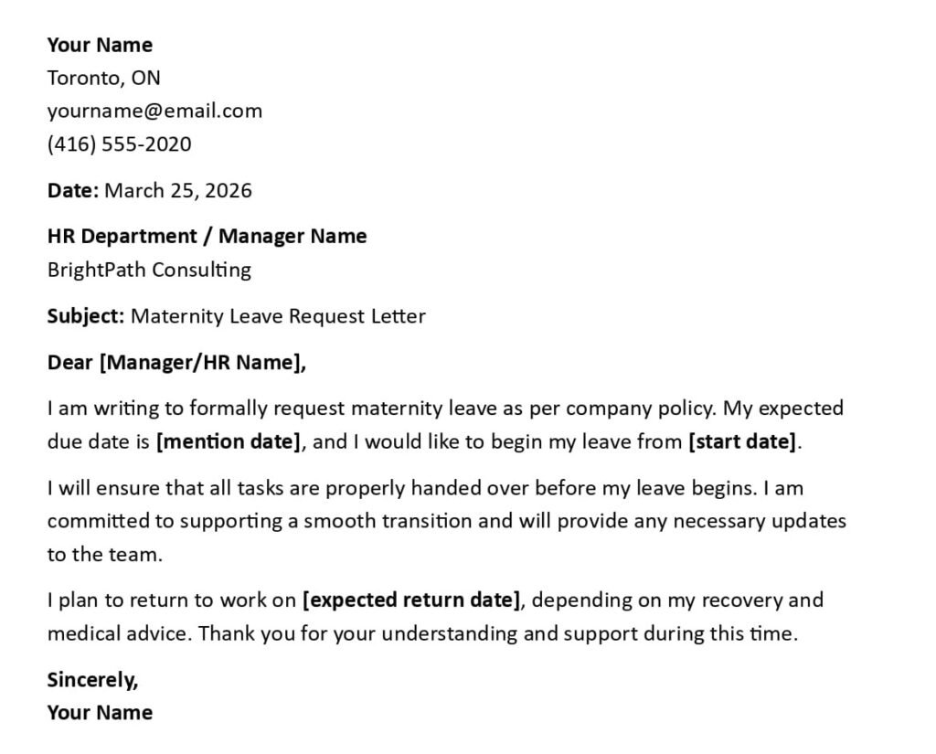 Maternity Leave Request Letter (USA HR Policy Format + 5 Samples)