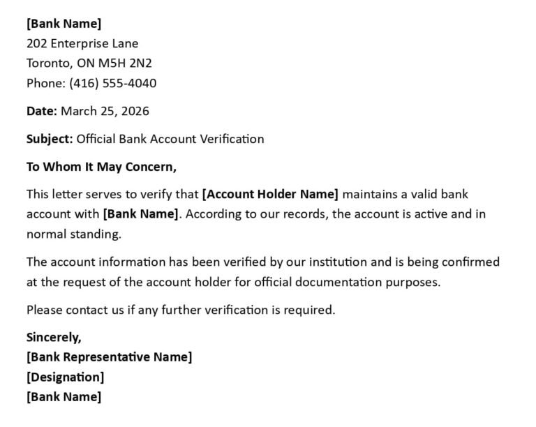 Bank Account Verification Letter (USA Format + 5 Samples)