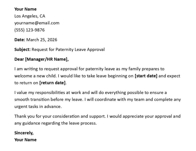 Paternity Leave Request Letter (USA Professional Format + 5 Examples)