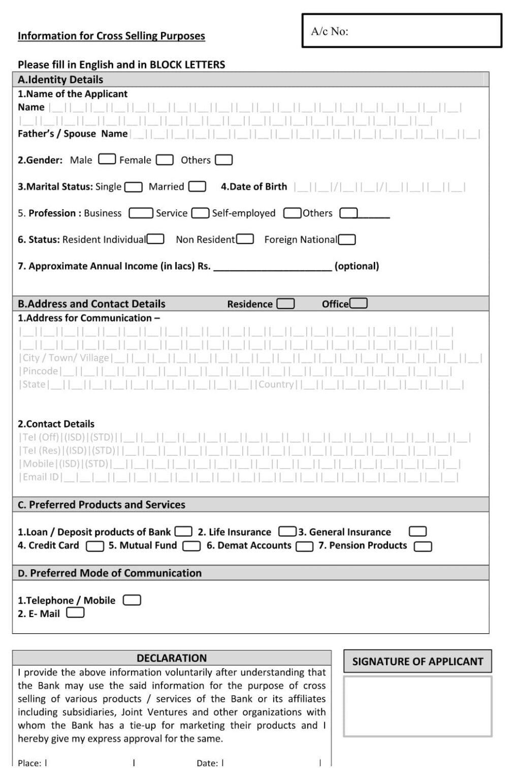 SBI BANK Form 15H-TDS - PDF Download