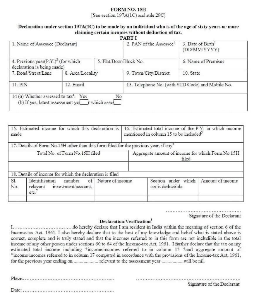 SBI BANK Form 15H-TDS - PDF Download